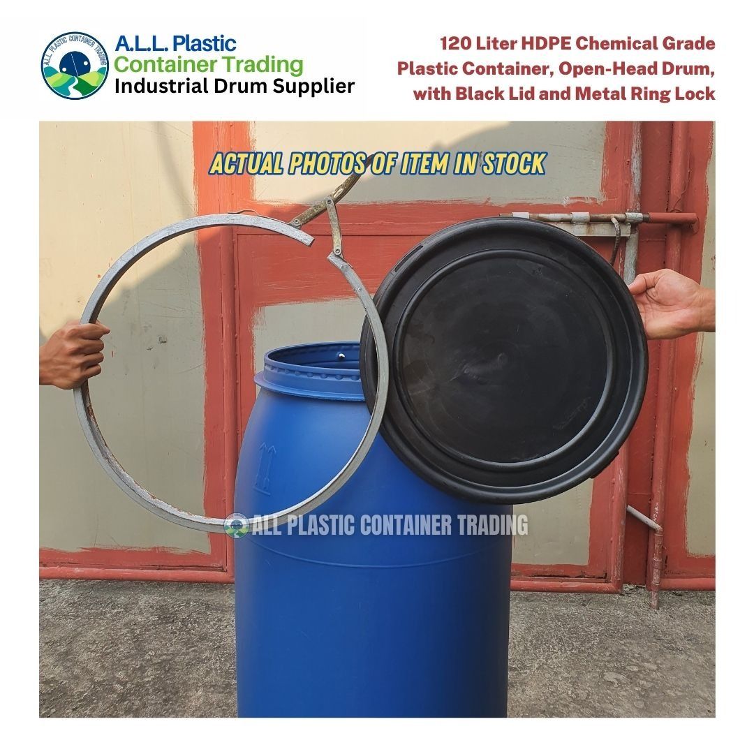 120 Liter Heavy Duty Plastic Container Drum (Chemical Grade) Open Top ...