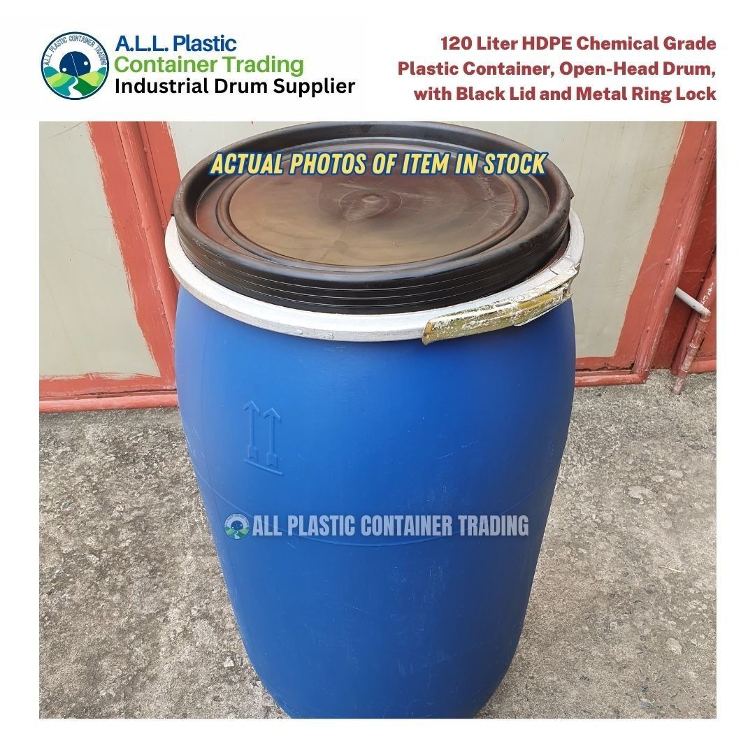 120 Liter Heavy Duty Plastic Container Drum (Chemical Grade) Open Top ...
