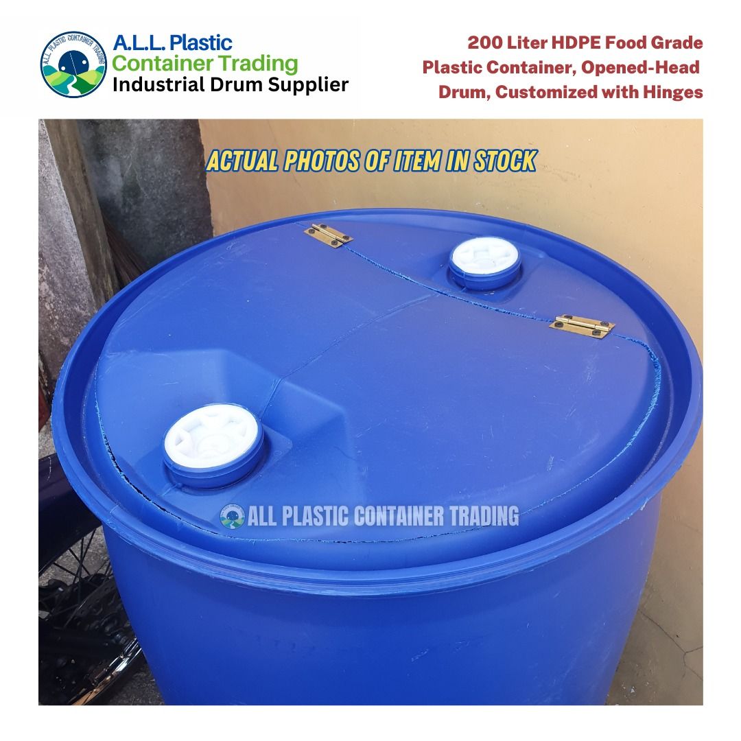 200 Liter Heavy Duty Plastic Container Drum (Food Grade) Customized Open Top with Hinge Barrel ...
