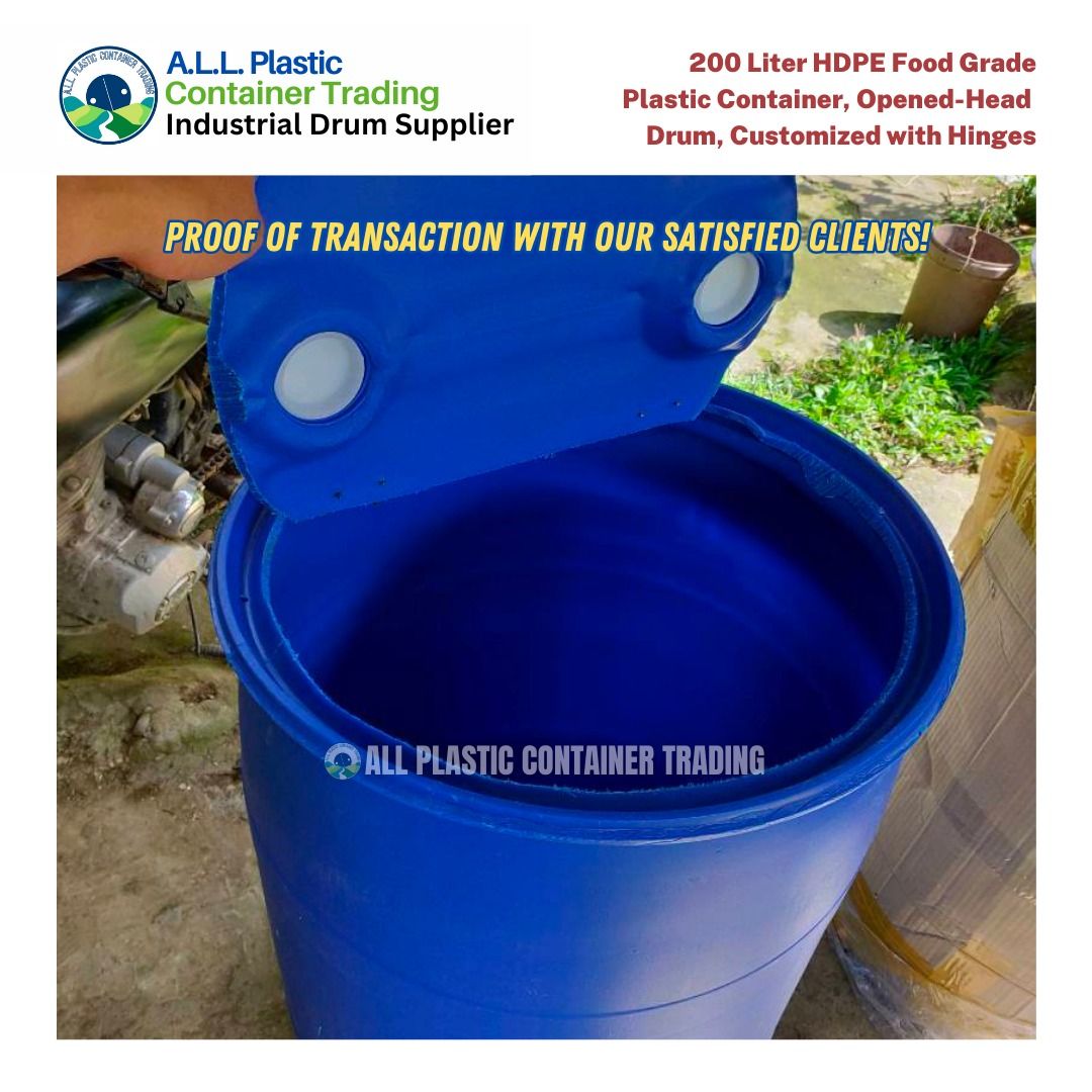 200 Liter Heavy Duty Plastic Container Drum (Food Grade) Customized Open Top with Hinge Barrel ...