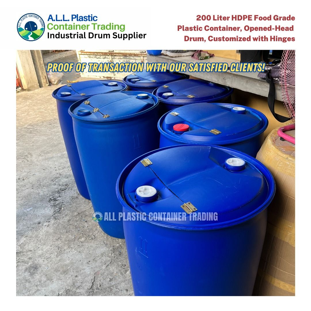 200 Liter Heavy Duty Plastic Container Drum (Food Grade) Customized Open Top with Hinge Barrel ...