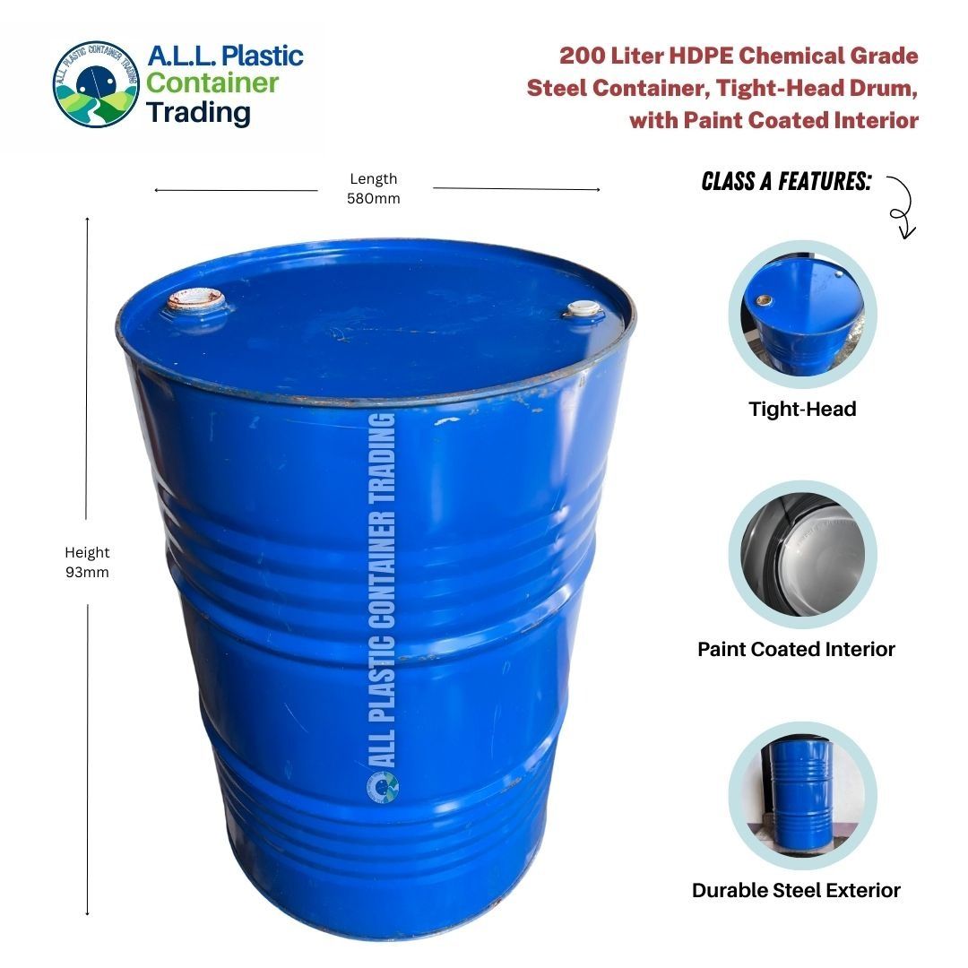 200 Liter Heavy Duty Steel Container Drum (Chemical Grade) Gasoline ...