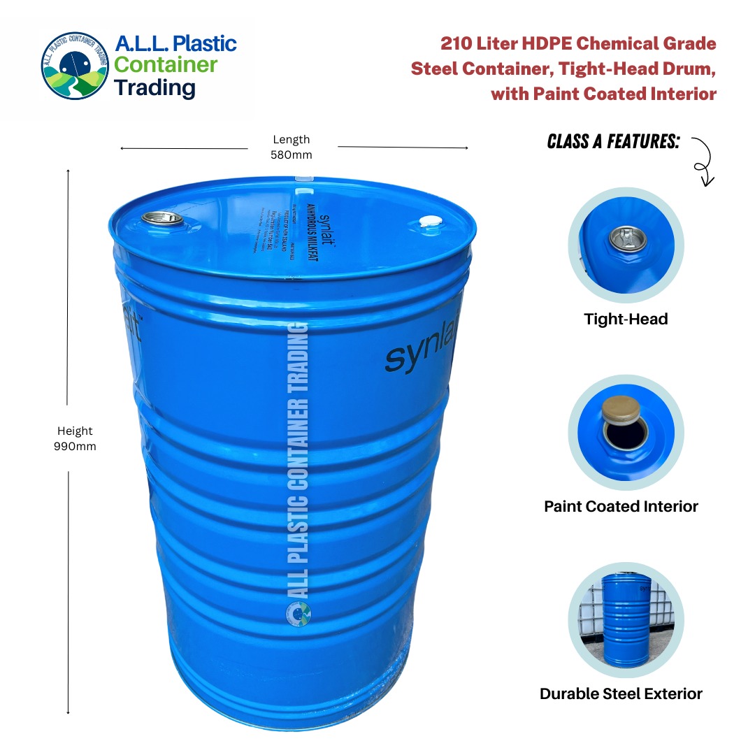 210 Liter Heavy Duty Steel Container Drum (Food Grade) Oil Barrel ...