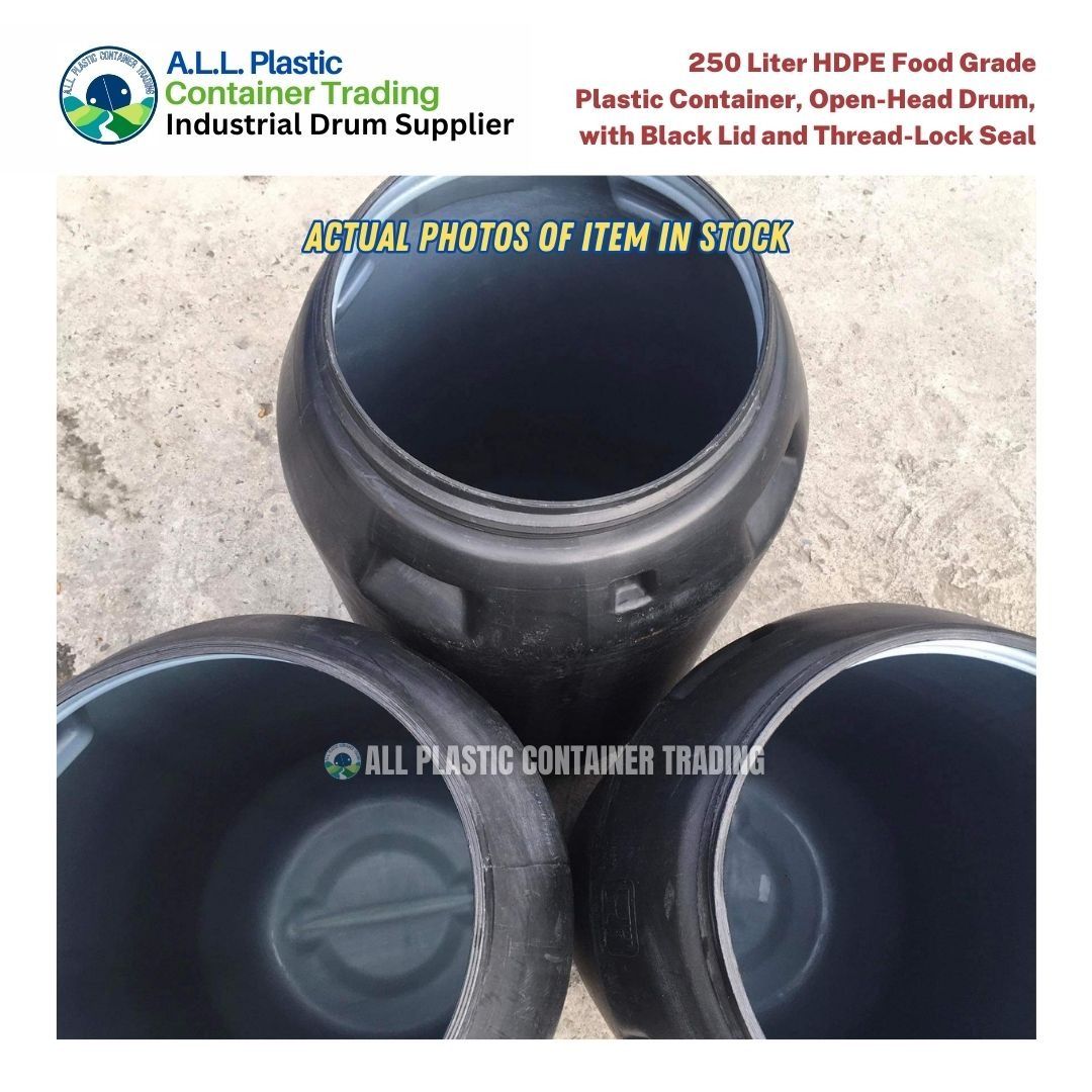250 Liter Heavy Duty Plastic Container Drum (Food Grade) Open Top with ...