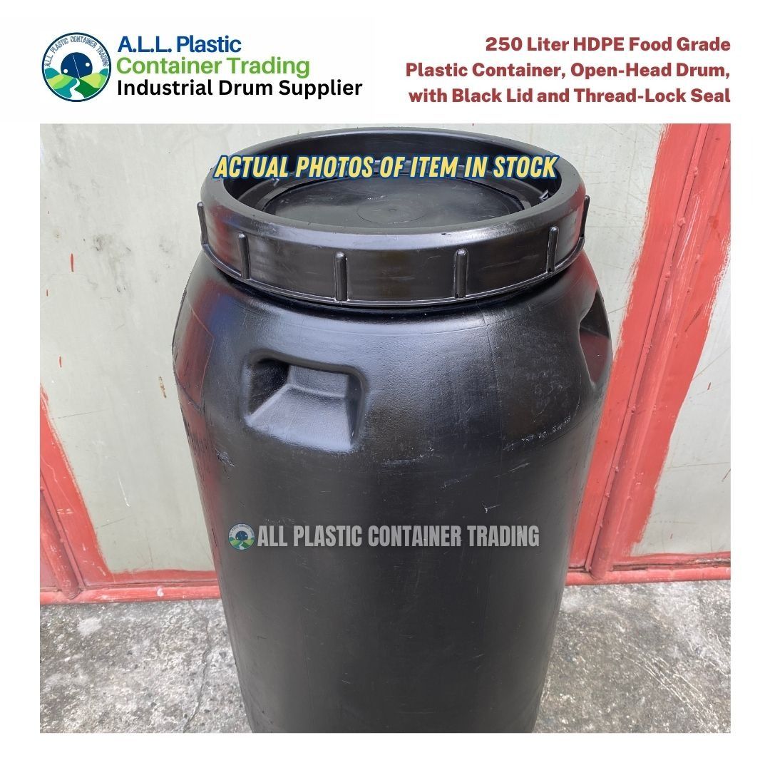 250 Liter Heavy Duty Plastic Container Drum (Food Grade) Open Top with ...