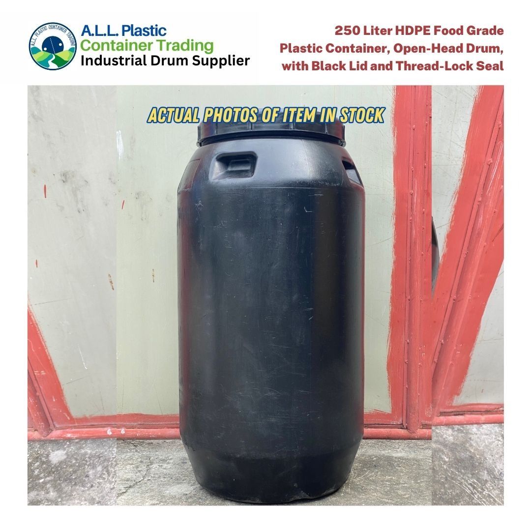 250 Liter Heavy Duty Plastic Container Drum (Food Grade) Open Top with ...