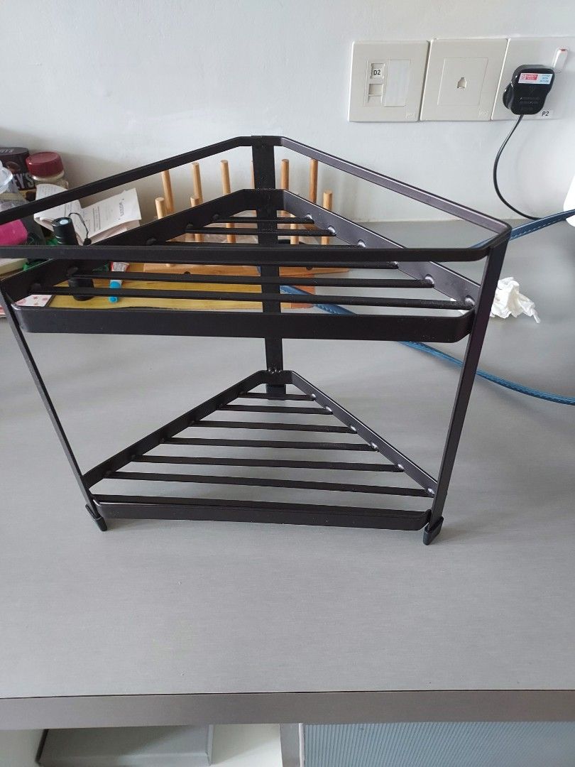 Corner 2 tier Carbon Steel rack, Furniture & Home Living, Home ...