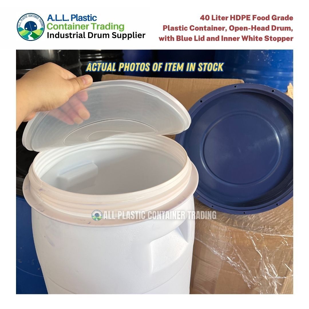 40 Liter Heavy Duty Plastic Container Drum (Food Grade) Open Top Barrel ...