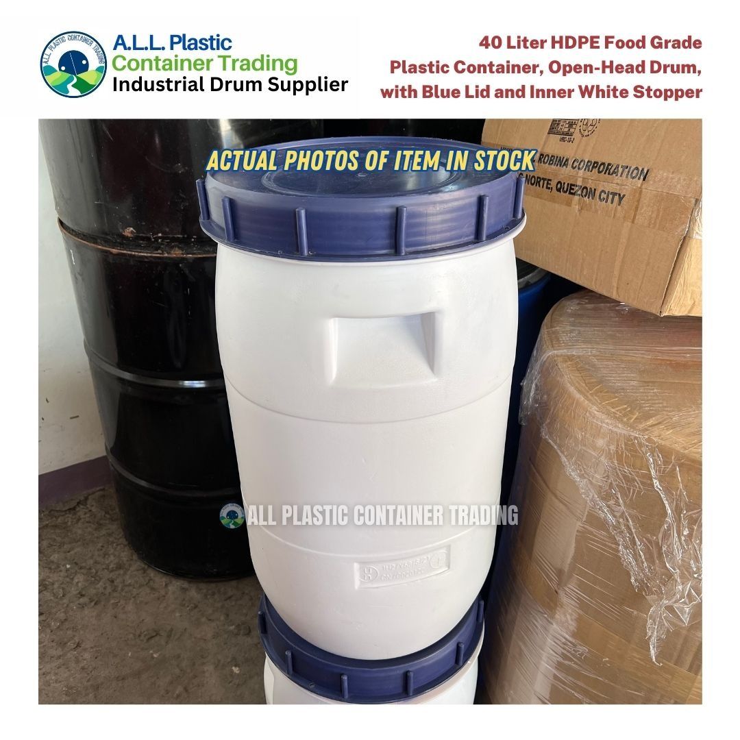 40 Liter Heavy Duty Plastic Container Drum (Food Grade) Open Top Barrel ...