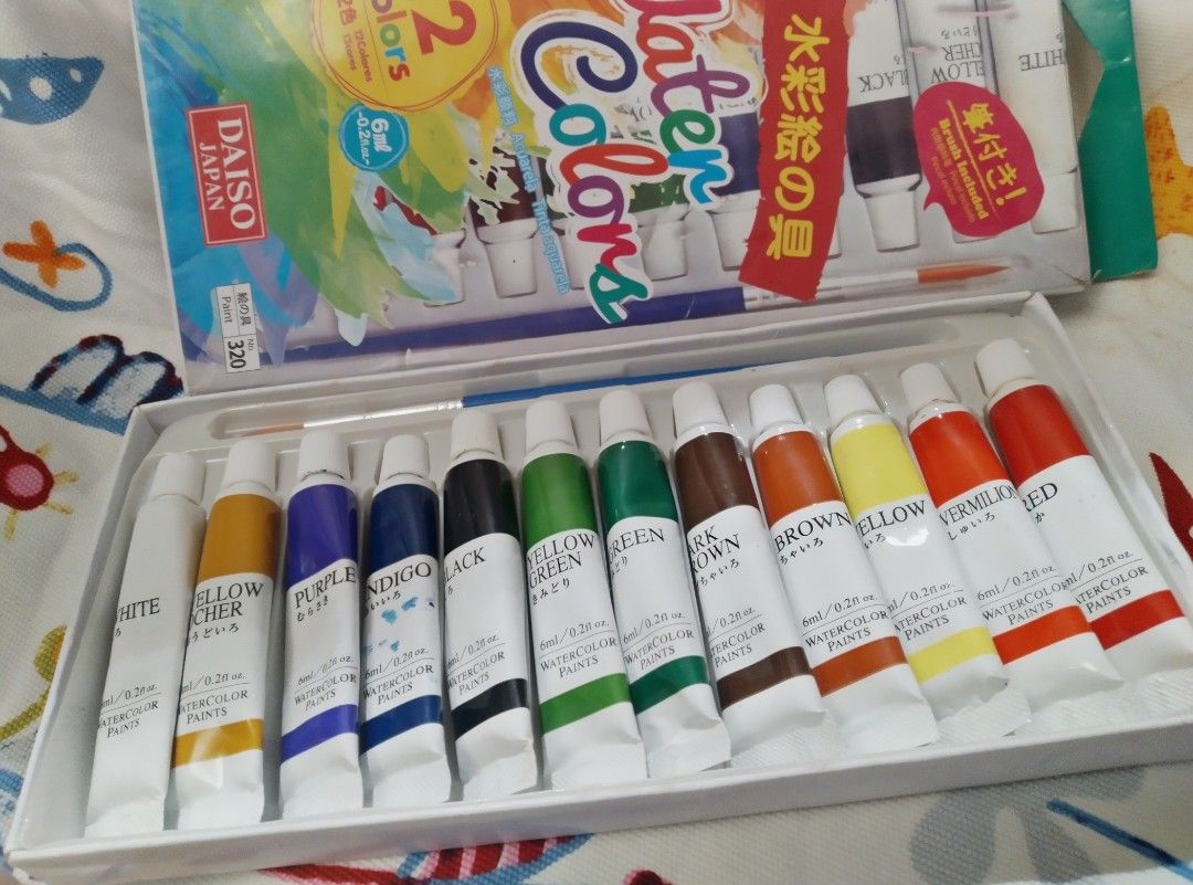 日本 Daiso 12色水彩 Water colors, 興趣及遊戲, 手作＆自家設計, 工藝用品及工具 - Carousell