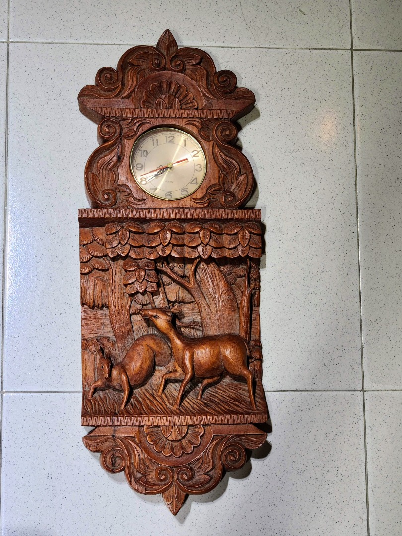 Antique wooden clock carving, Furniture & Home Living, Home Decor ...
