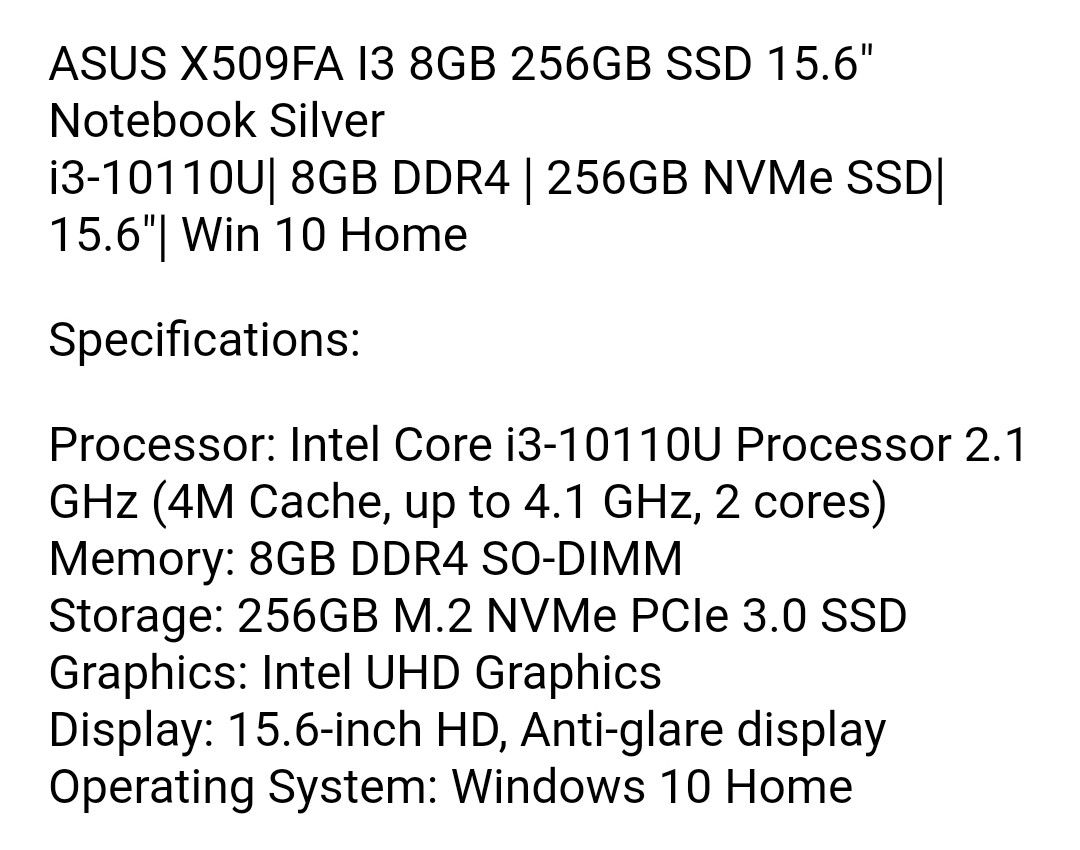 Asus X509FA I3 8GB 256GB SSD 15.6" Silver Notebook, Computers & Tech ...