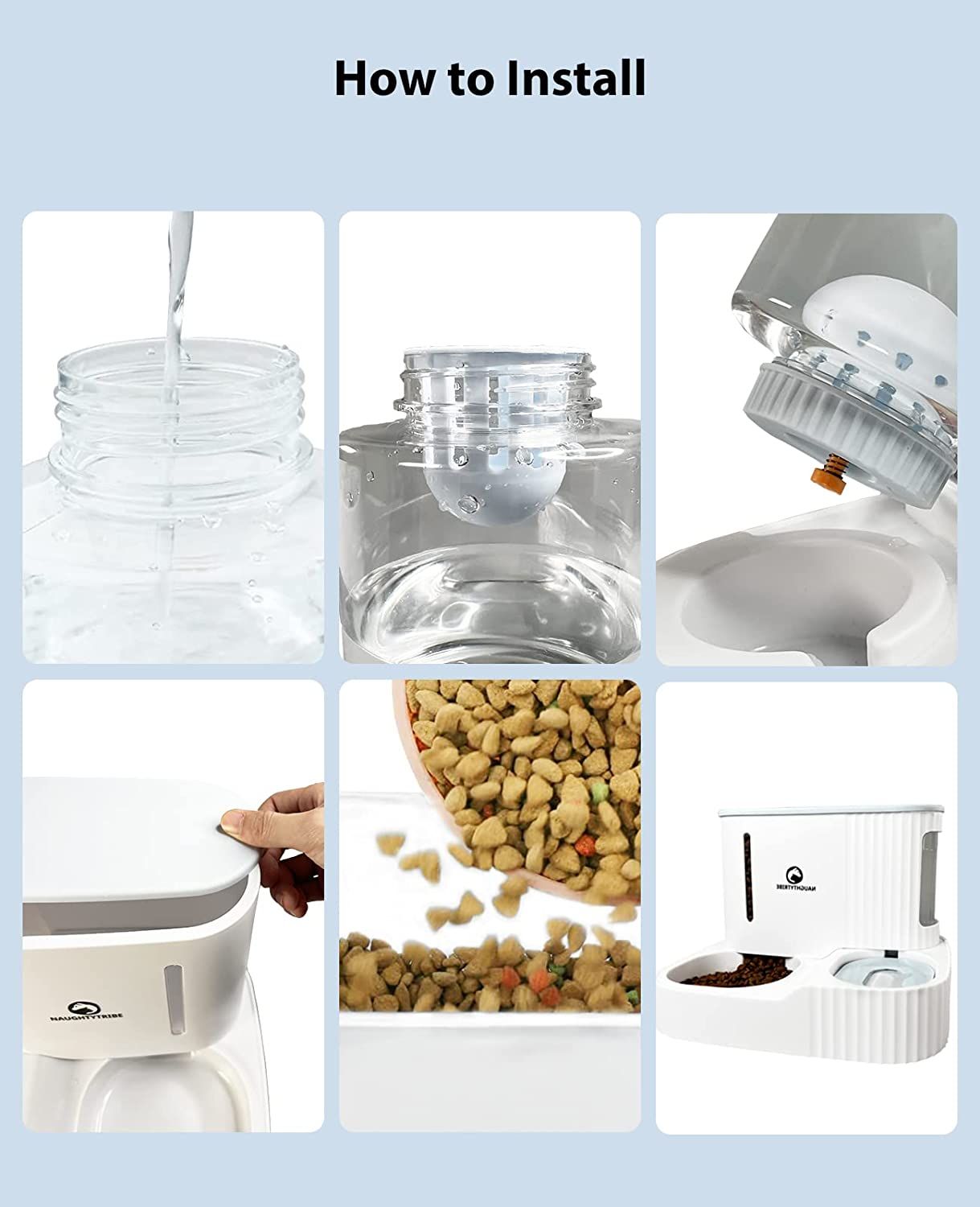 Automatic Dog Cat Feeder and Water Dispenser, NAUGHTYTRIBE 2-in-1 Automatic Pet Feeder, 3L ...