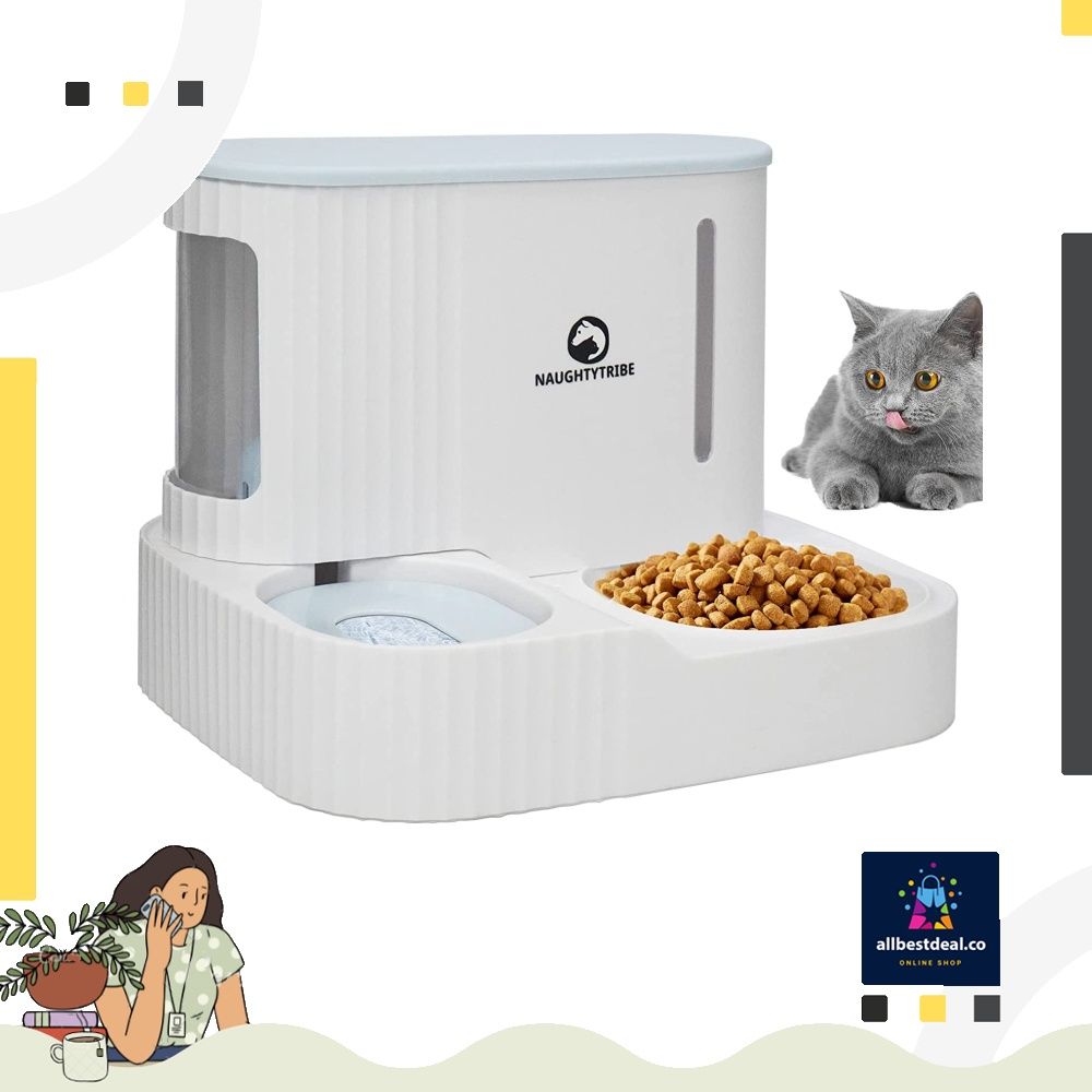 Automatic Dog Cat Feeder and Water Dispenser, NAUGHTYTRIBE 2-in-1 Automatic Pet Feeder, 3L ...
