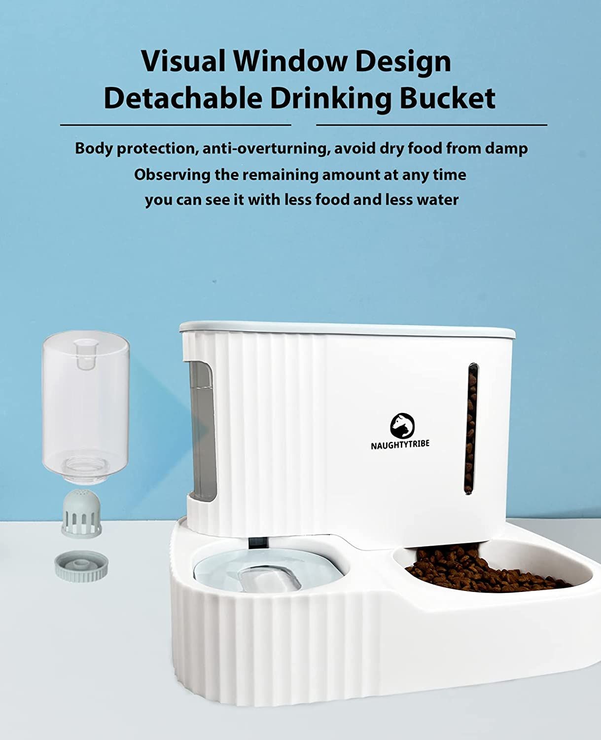 Automatic Dog Cat Feeder and Water Dispenser, NAUGHTYTRIBE 2-in-1 Automatic Pet Feeder, 3L ...