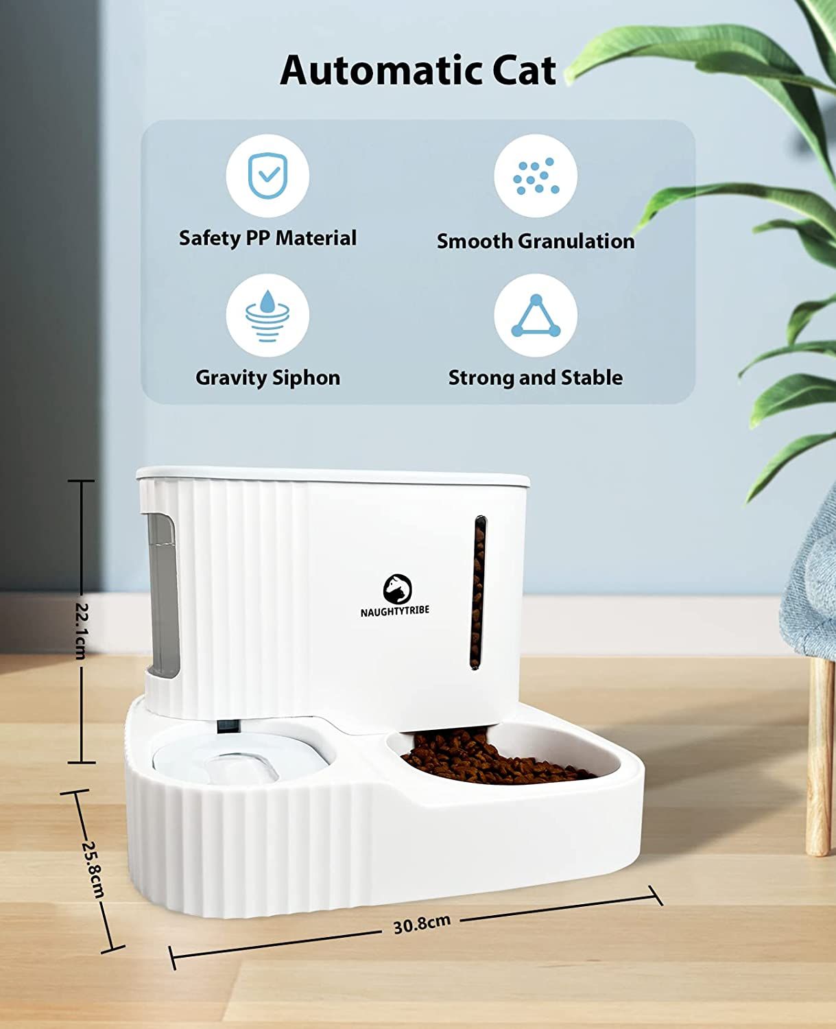 Automatic Dog Cat Feeder and Water Dispenser, NAUGHTYTRIBE 2-in-1 Automatic Pet Feeder, 3L ...