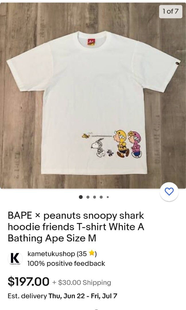 BAPE × peanuts snoopy shark hoodie friends T-shirt White A Bathing Ape Size M on Carousell