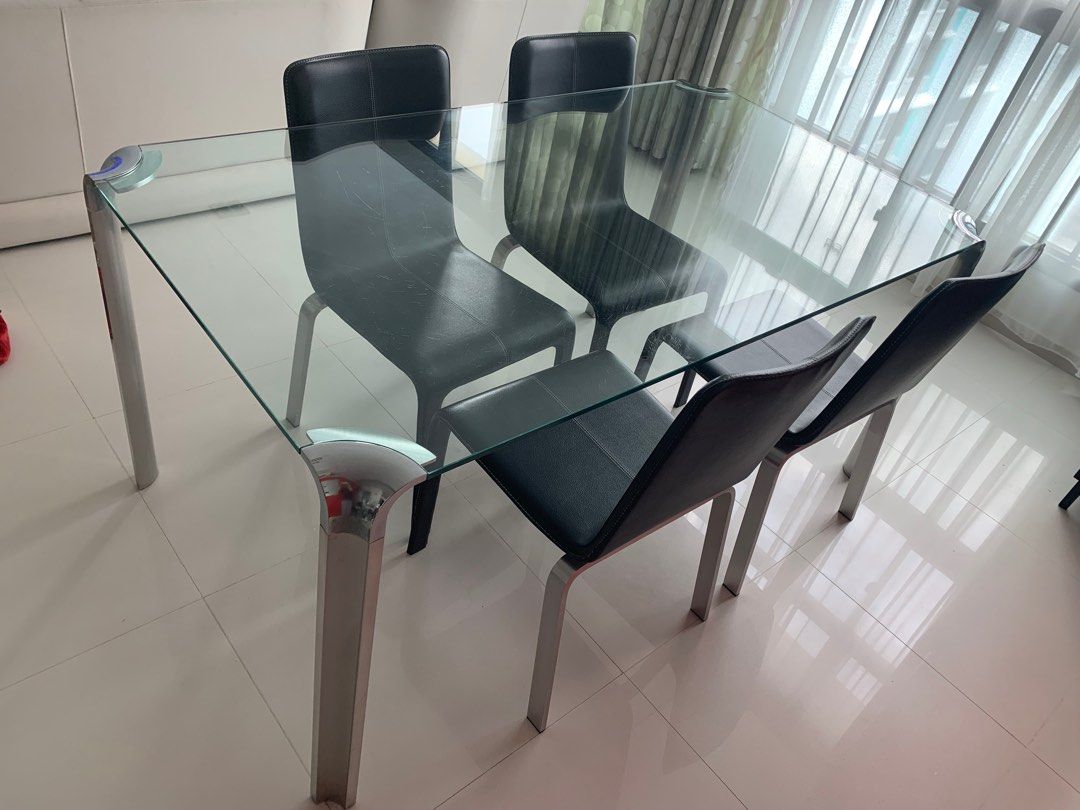 Barang Barang Glass Dining Table Set, Furniture & Home Living ...
