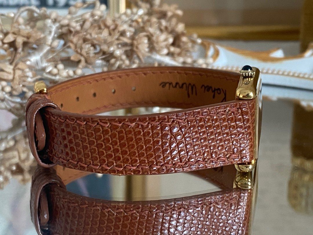 Cartier Tank Red Dial Hand Manual Winding Wrist Watch Gold Plated ...