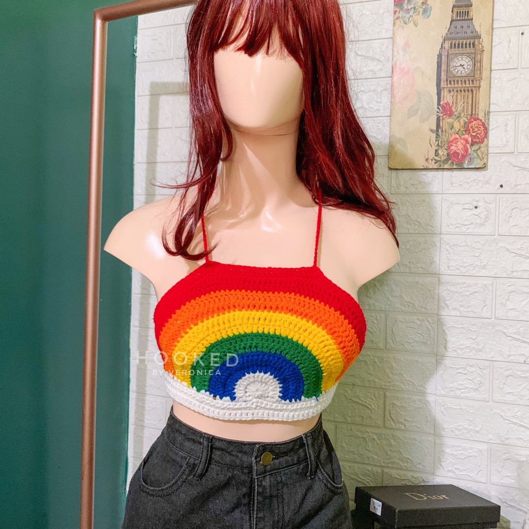 Crochet Rainbow Halter CropTop on Carousell
