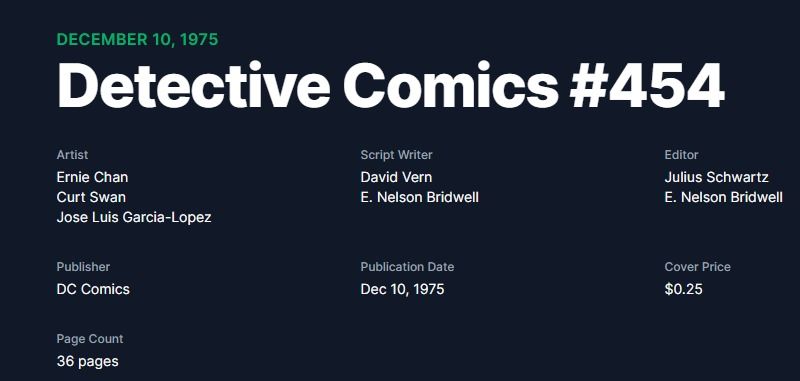 Detective Comics Batman Issue No. 454 ( VINTAGE 1975 ), Hobbies & Toys ...