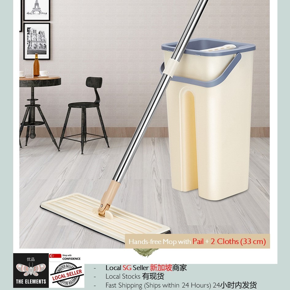 Easy Hands-free Mop with Pail Bucket and Microfibre Cloths (33cm ...