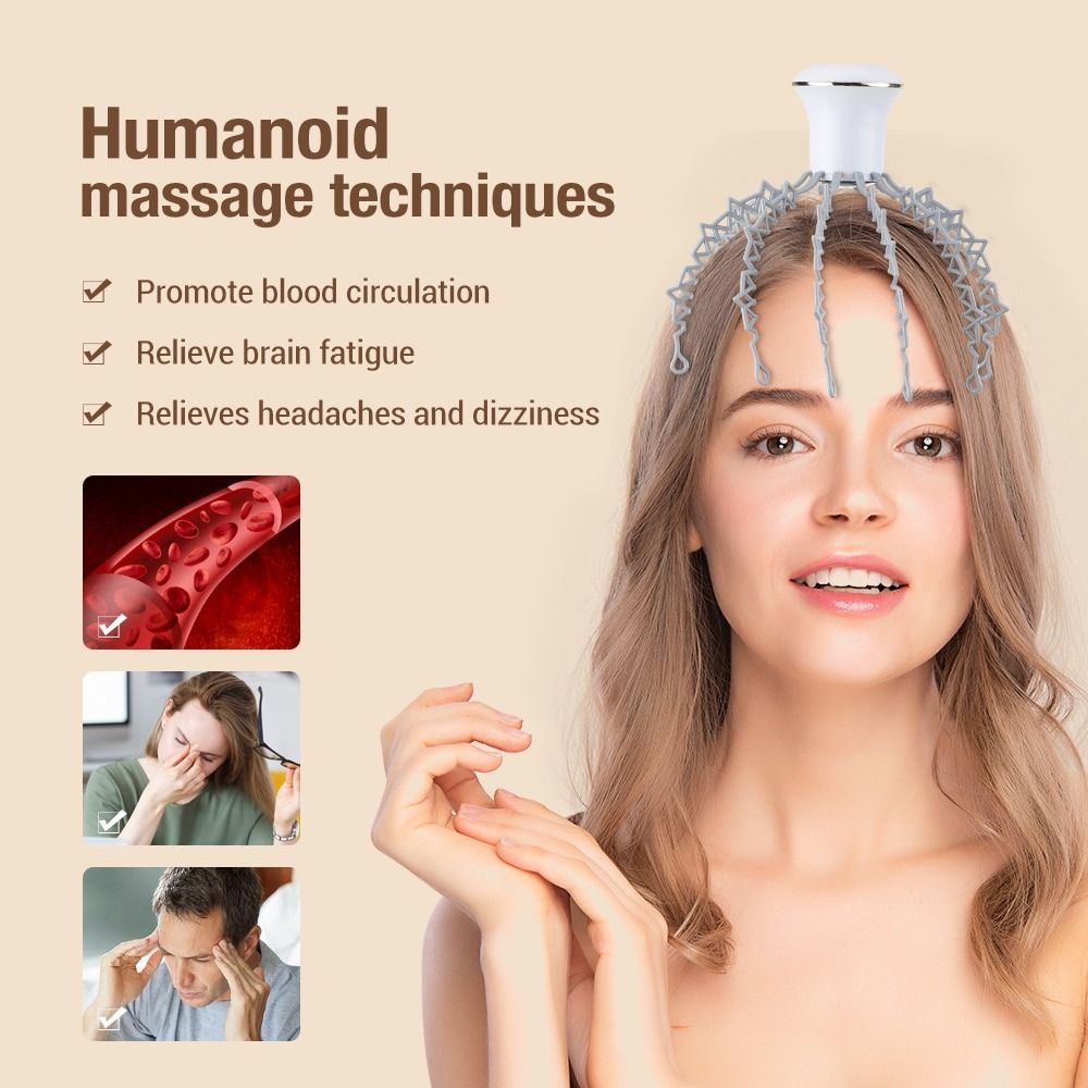 Electric 12-Octopus Claw Scalp Head Massager Wireless Vibration Anti ...