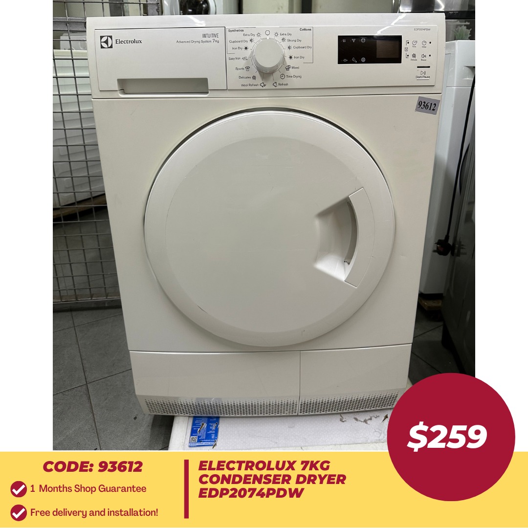 Electrolux 7kg Condenser Dryer EDP2074PDW (93612), TV & Home Appliances ...