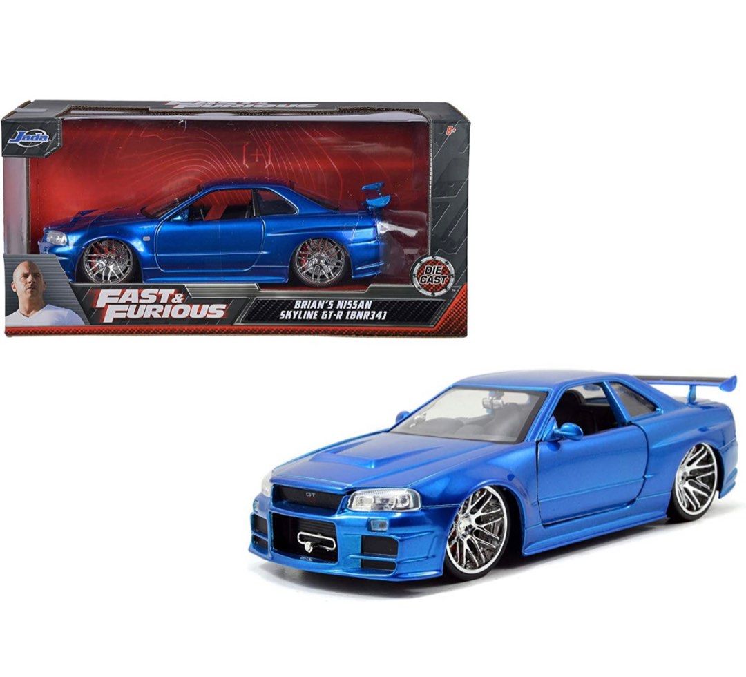 Fast & Furious Nissan Skyline GT-R (R34) Die-Cast Car, 1:24 Scale Blue ...