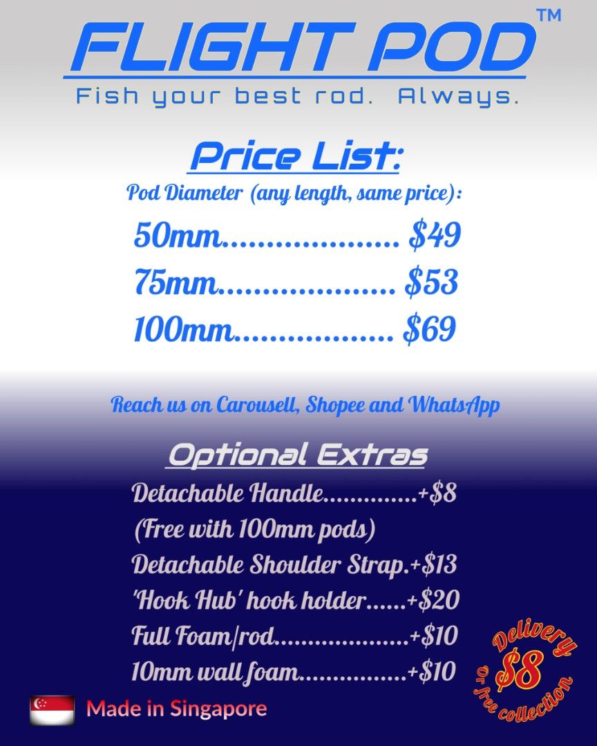 FLIGHT POD fishing rod protective tube / case / barrel (custom length ...