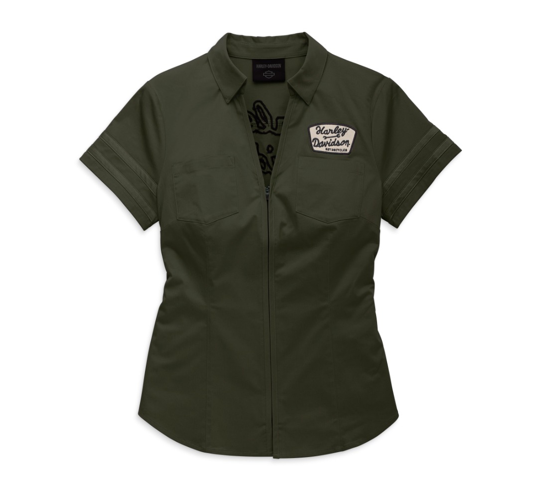 Harley Davidson Women Shirt Artisan Zip Front Kemeja Semi Jaket Wanita ...