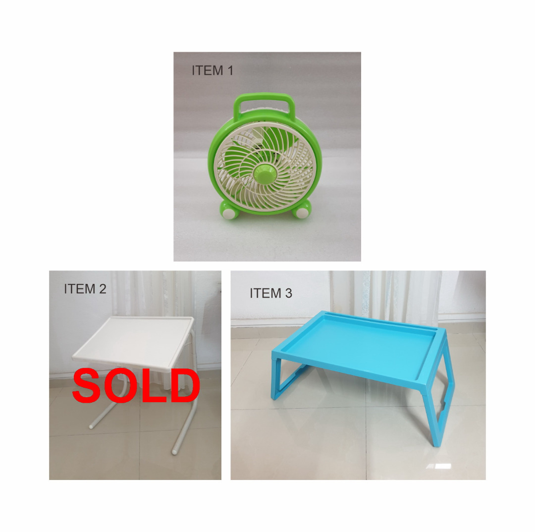 Item 1, 8" Table Top Desk Fan @ $18. Item 2, Table-Mate Portable ...
