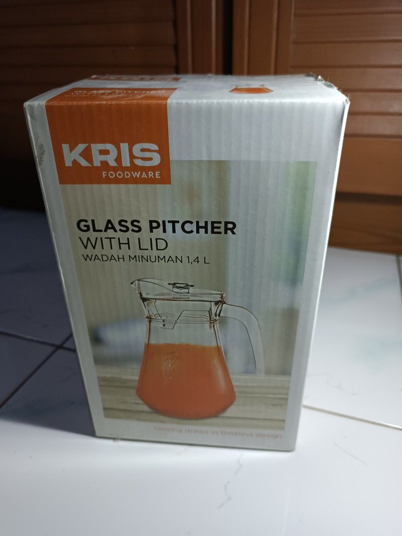 KRIS Glass Pitcher With LID 1.4 L, Kitchen & Appliances di Carousell