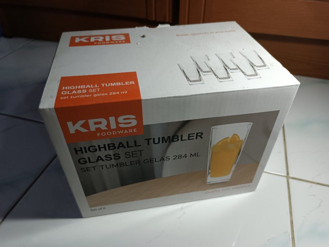 KRIS Highball Tumbler Glass Set Gelas 6 set, Kitchen & Appliances di ...
