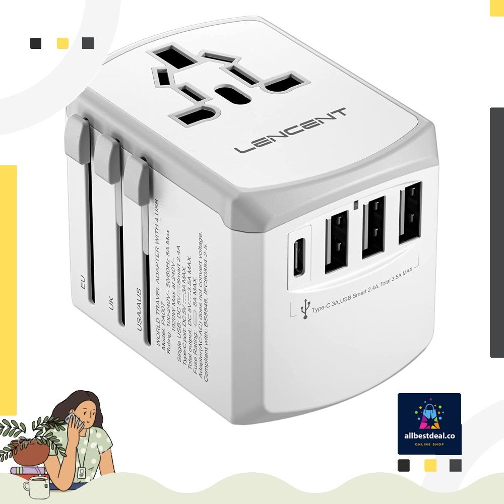 LENCENT Universal Travel Adapter, International Charger with 3 USB ...