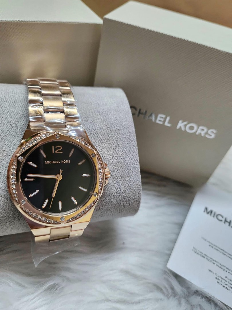 MK 7233 Michael Kors Lennox Three-Hand Rose Gold-Tone Stainless Steel ...