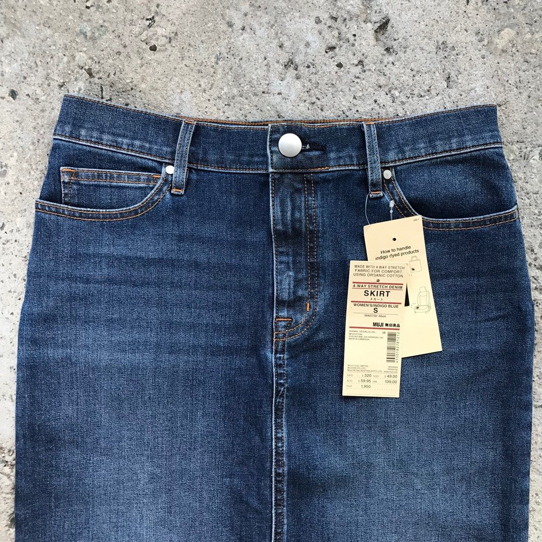 MUJI 4-WAY STRETCH DENIM MIDI SKIRT on Carousell