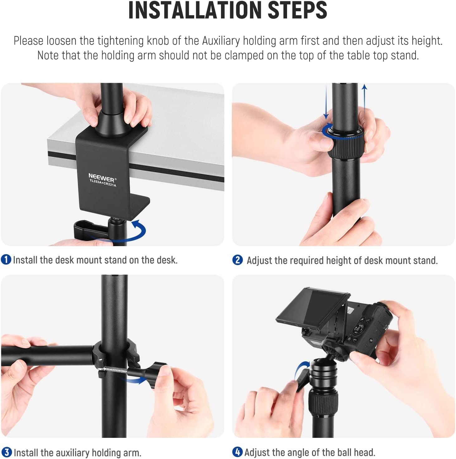 NEEWER Tabletop Camera Mount Stand with Flexible Arm, Overhead Height ...