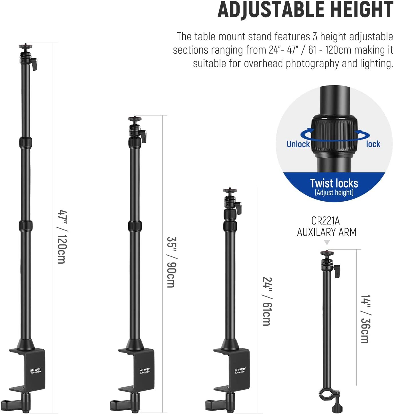NEEWER Tabletop Camera Mount Stand with Flexible Arm, Overhead Height ...
