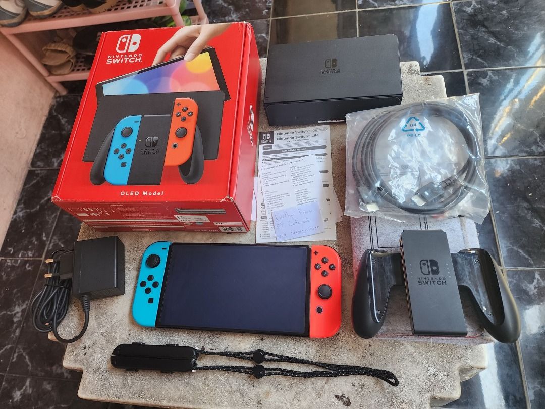 Nintendo Switch OLED Screen Model Neon Fullset 02, Video Game, Konsol ...