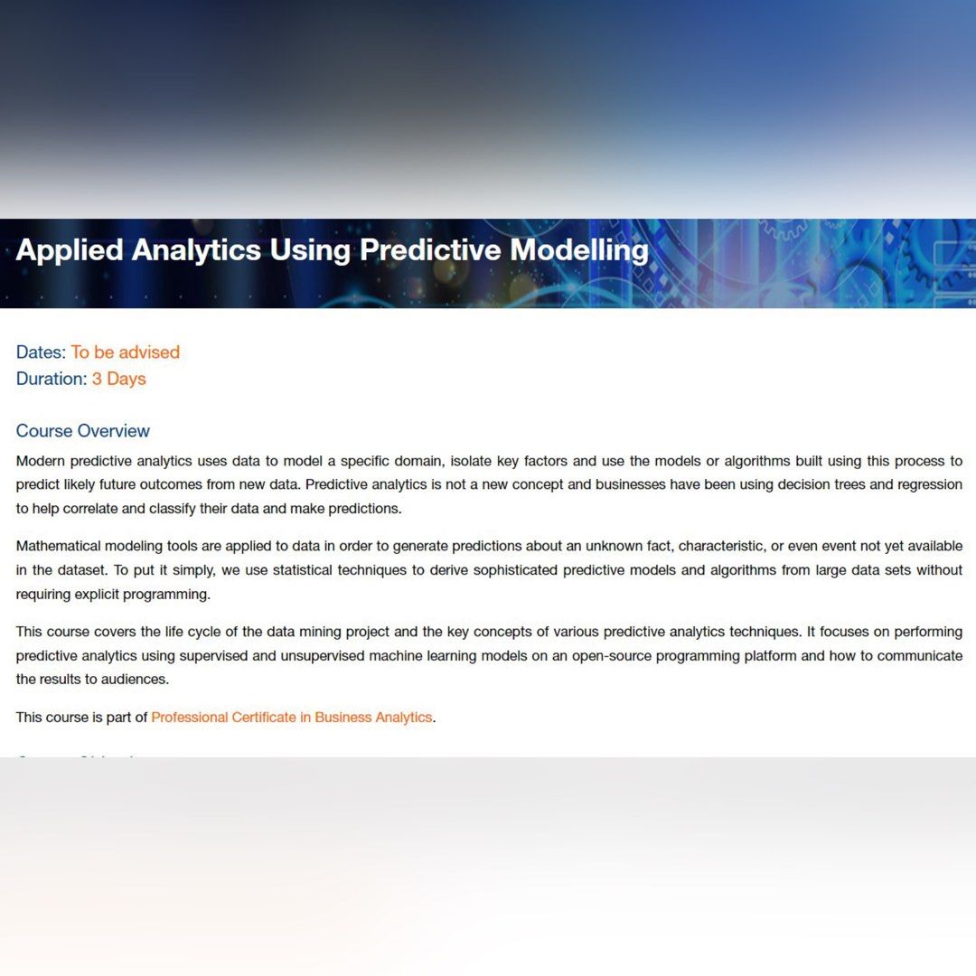 NUS PROFESSIONAL CERT IN BUSINESS ANALYTICS COURSE (PART 2-PREDICTIVE MODELLING) RSTUDIO R ...