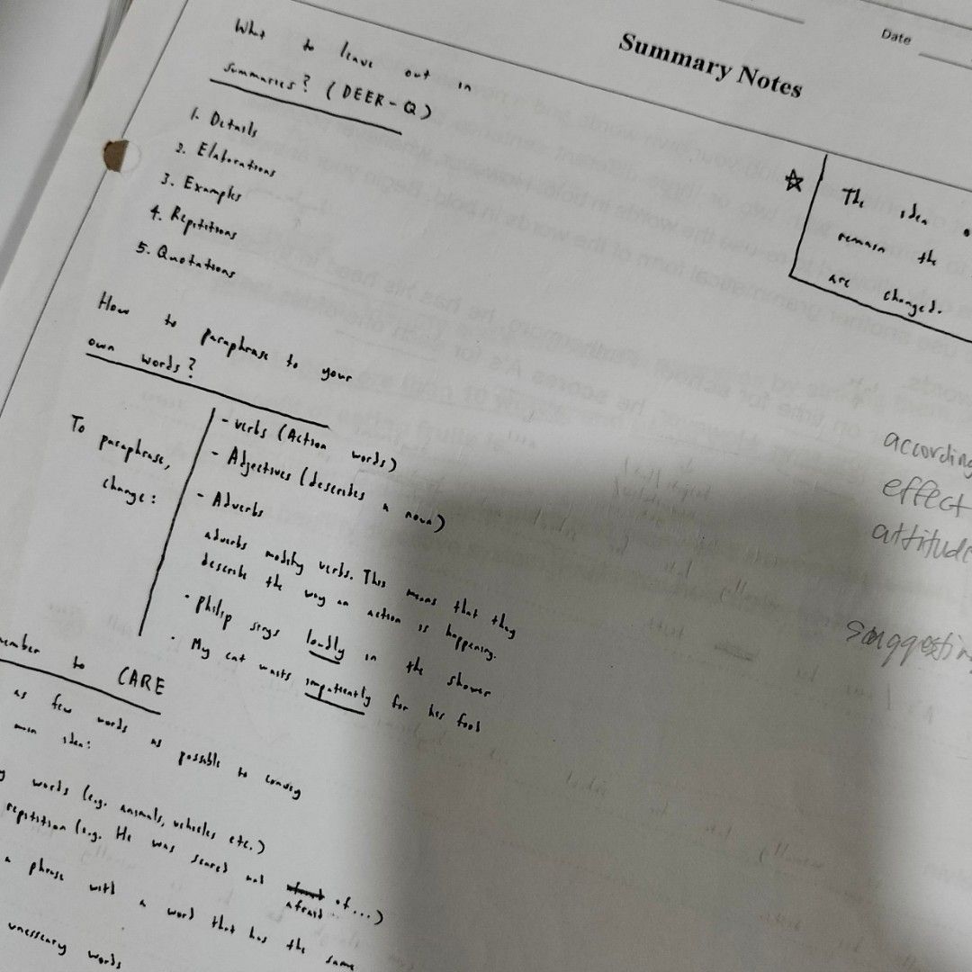 O/N level English notes (summary, oral, comprehension, SW, editing ...