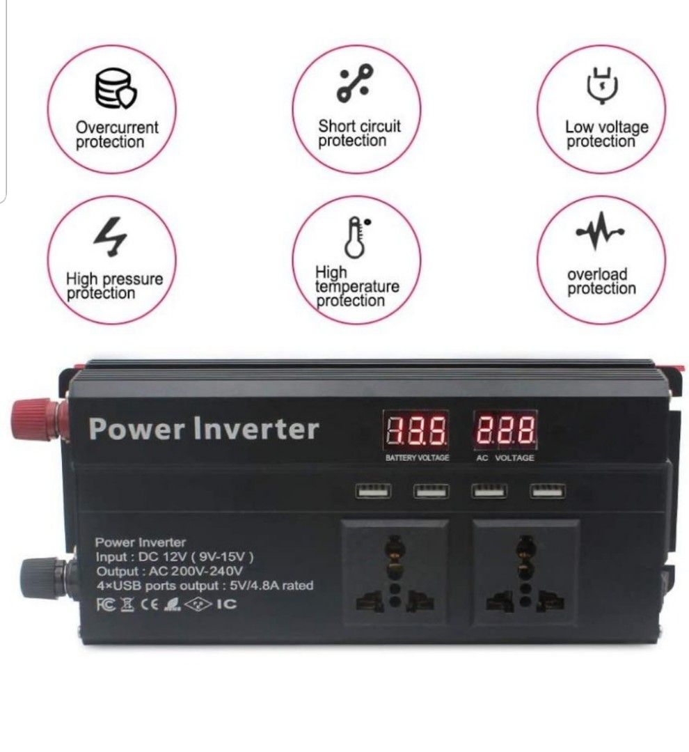 Power Inverter 800W/2000W Peak DC 12V to 240V AC Car Converter 12V with ...
