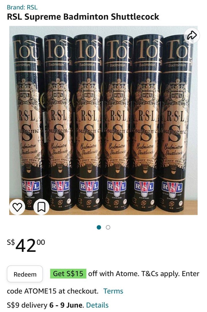 RSL Supreme Badminton Shuttlecock, Sports Equipment, Sports & Games ...