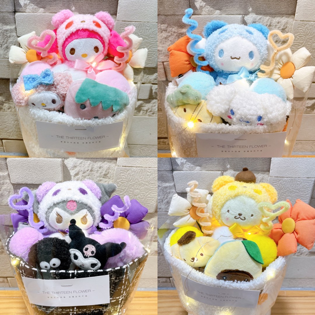 Sanrio plush bouquet with LED light Cinnamoroll My Melody Pompompurin ...