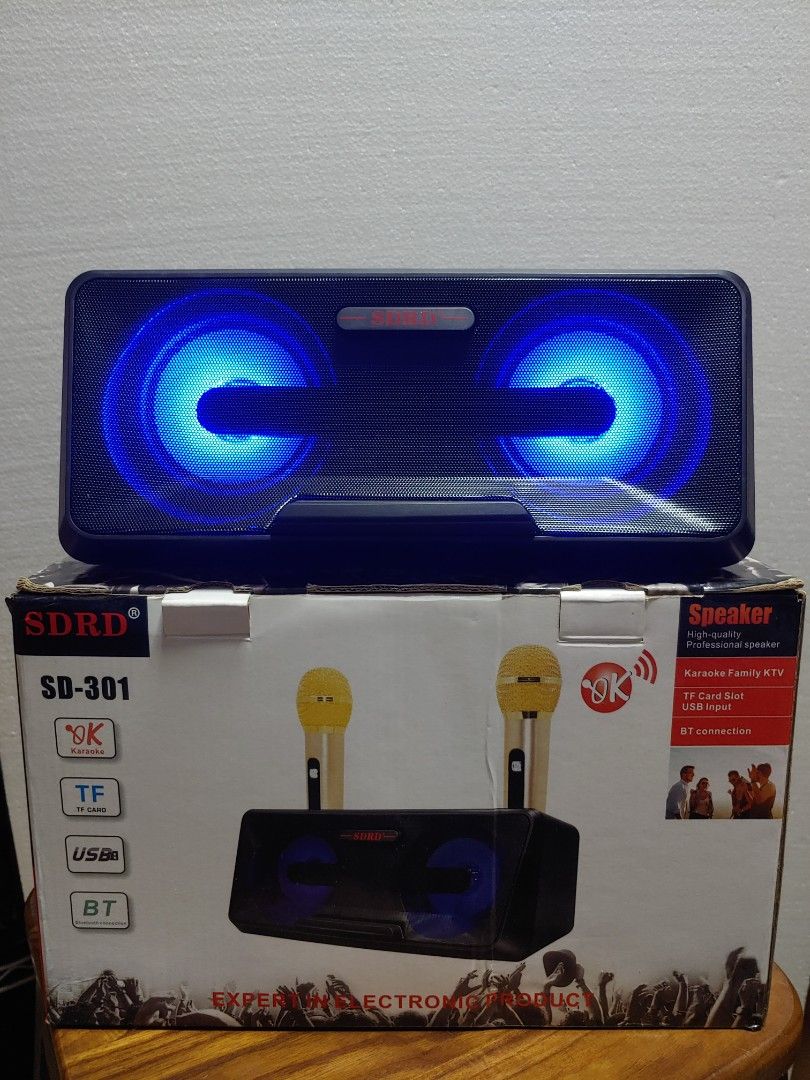 SDRD SD-301 Wireless Bluetooth Dual Microphone Karaoke Portable Stereo Speaker, Audio, Soundbars ...