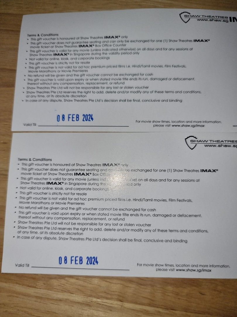Shaw IMAX Movie Voucher (1 PAIR), Tickets & Vouchers, Vouchers on Carousell