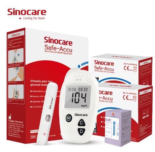Sinocare Glucometer Diabetes Blood Sugar Glucose Monitor Kit with Test ...