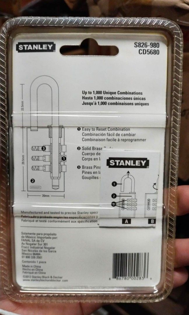 Stanley combination padlock 20mm #826-980 Resettable padlock, Furniture ...