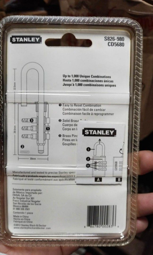 Stanley combination padlock 20mm #826-980 Resettable padlock, Furniture ...